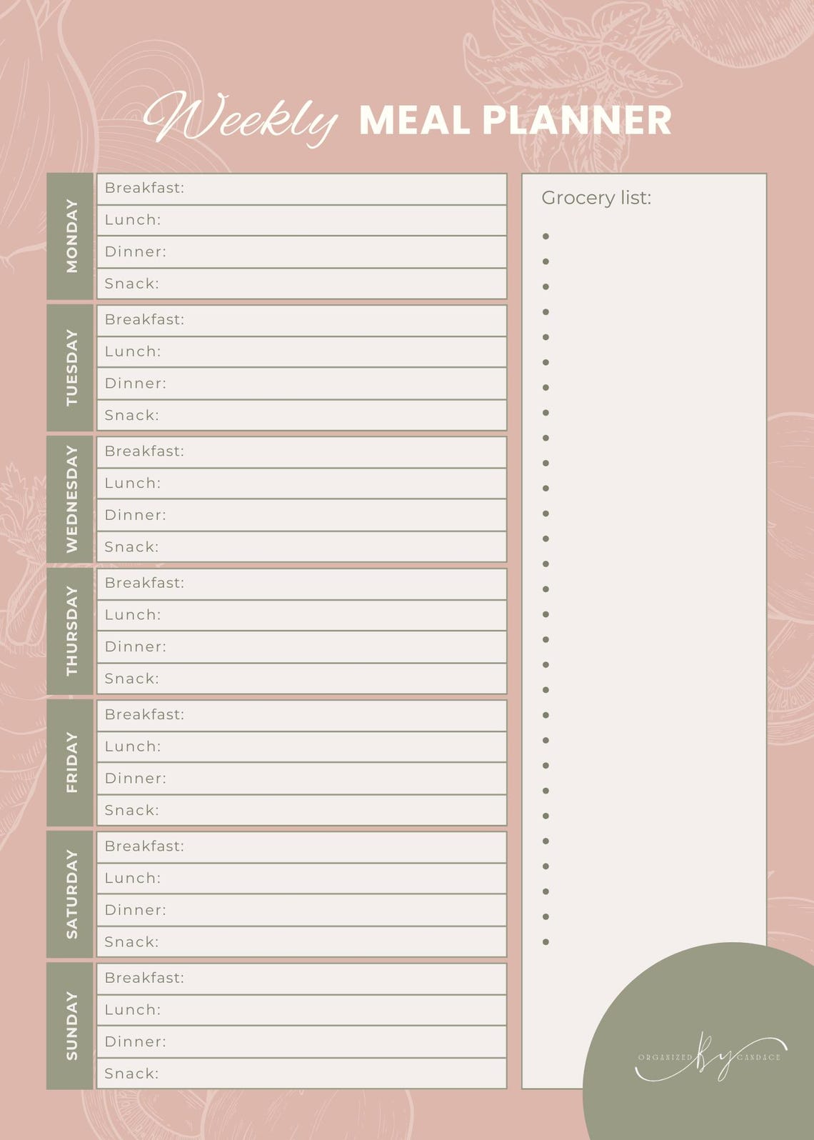 Weekly Meal Planner With Grocery List | Simple Meal Prep Organizer ...
