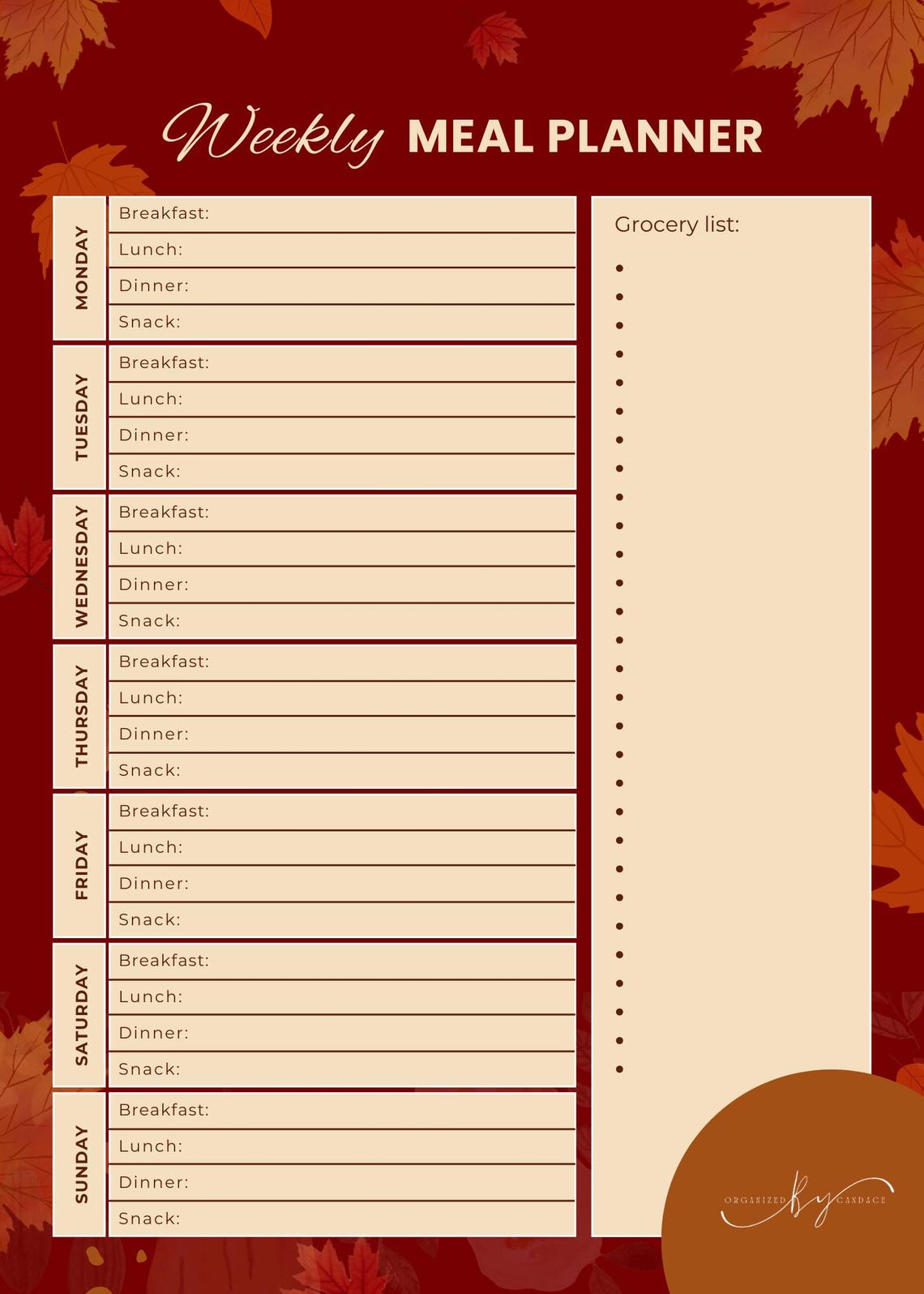 Weekly Meal Planner With Grocery List | Simple Meal Prep Organizer ...
