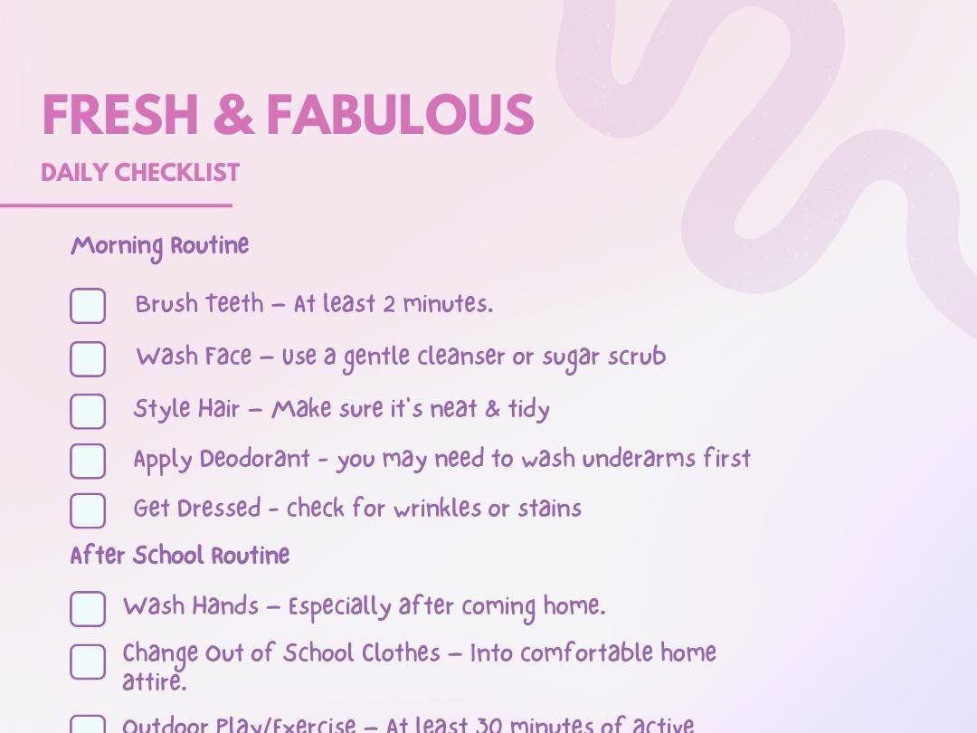 Daily Hygiene Checklist for Girls - Etsy