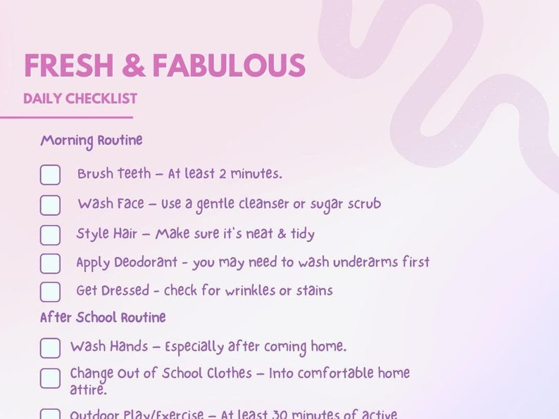 Daily Hygiene Checklist for Girls - Etsy
