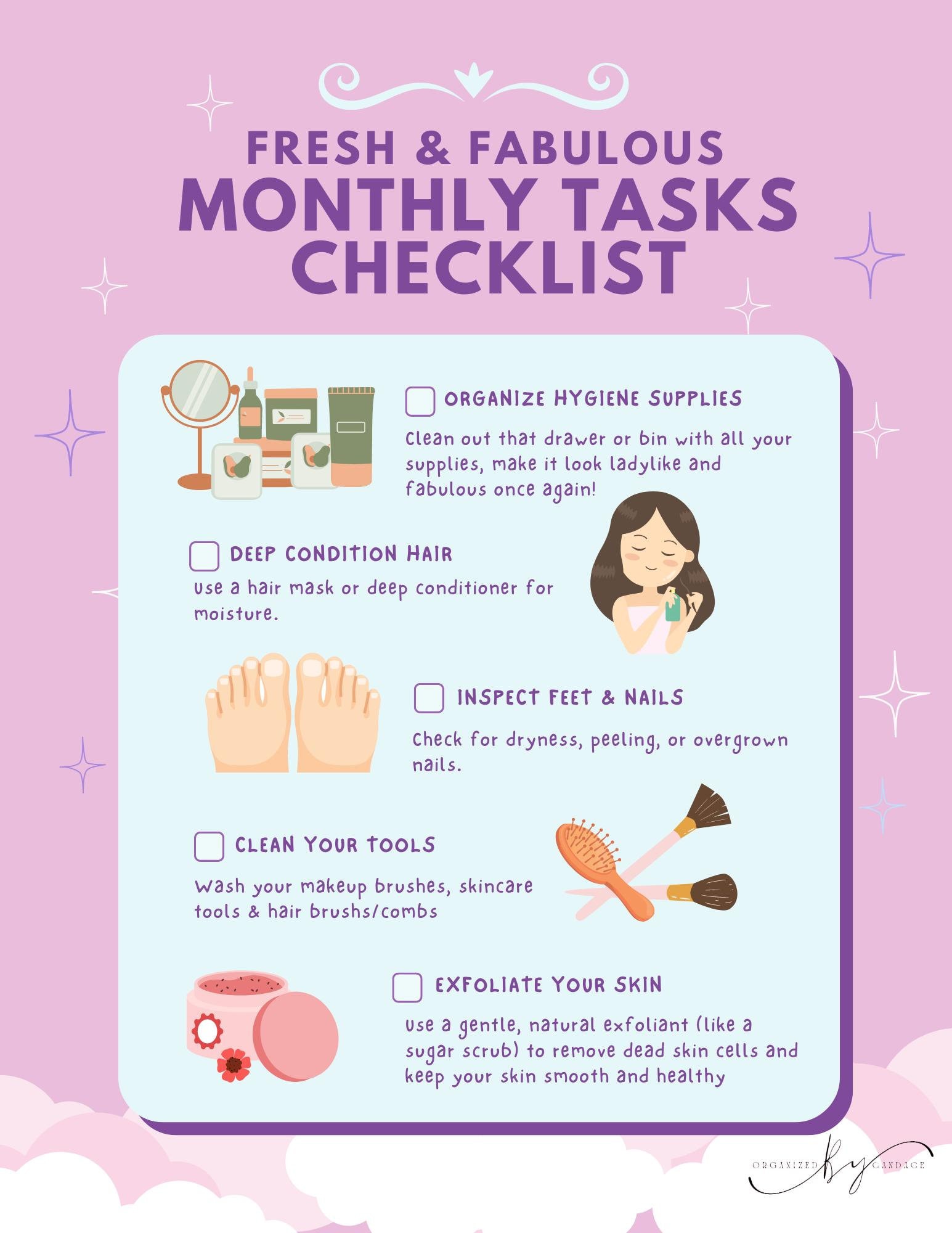 Monthly Hygiene Tasks for Girls - Etsy