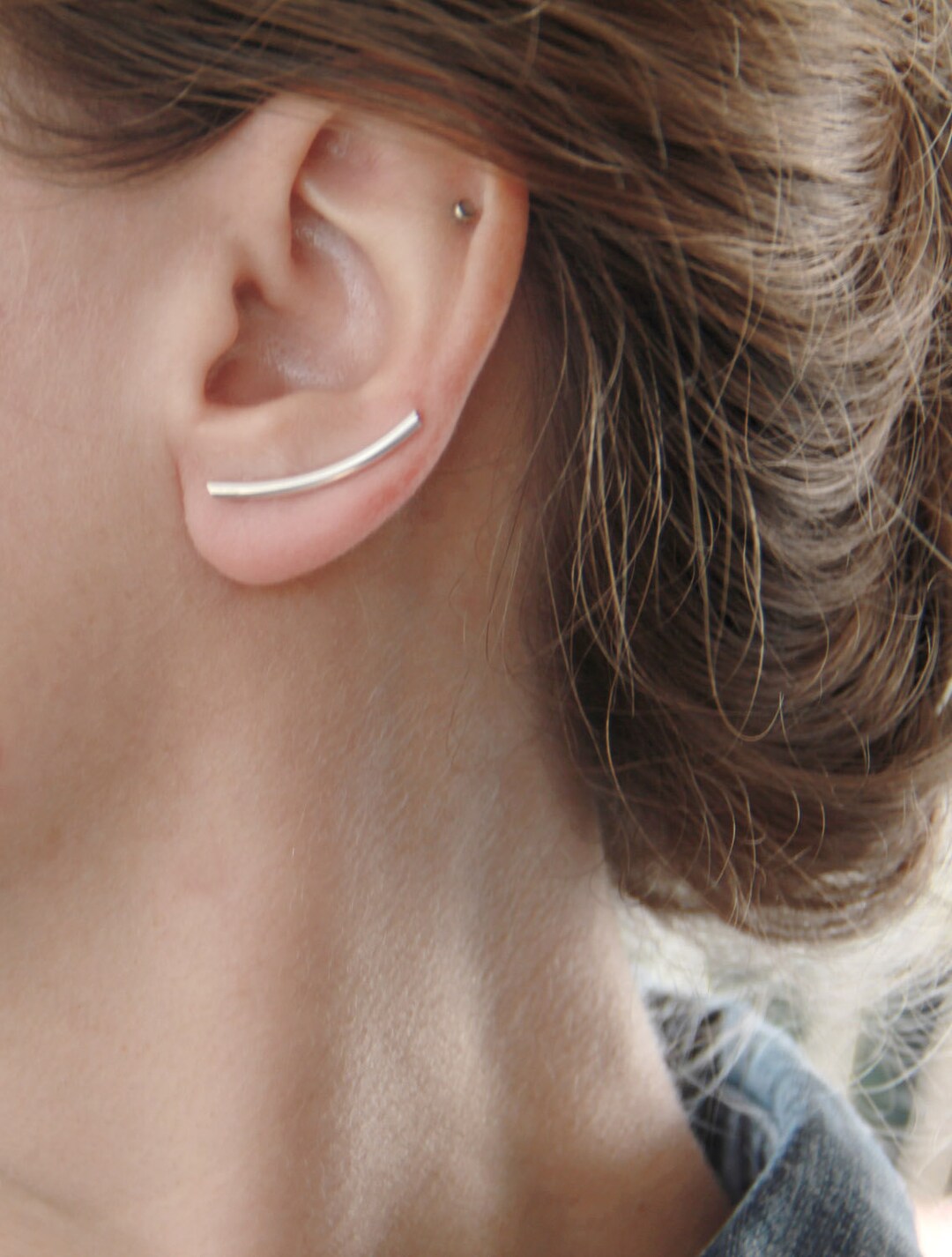 Silver Bar Ear Climbers, polsino per orecchie, regalo per lei ...