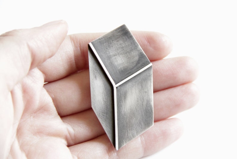 Silver Rectangle Brooch 3d Effect Sterling Silver Rectangle - Etsy