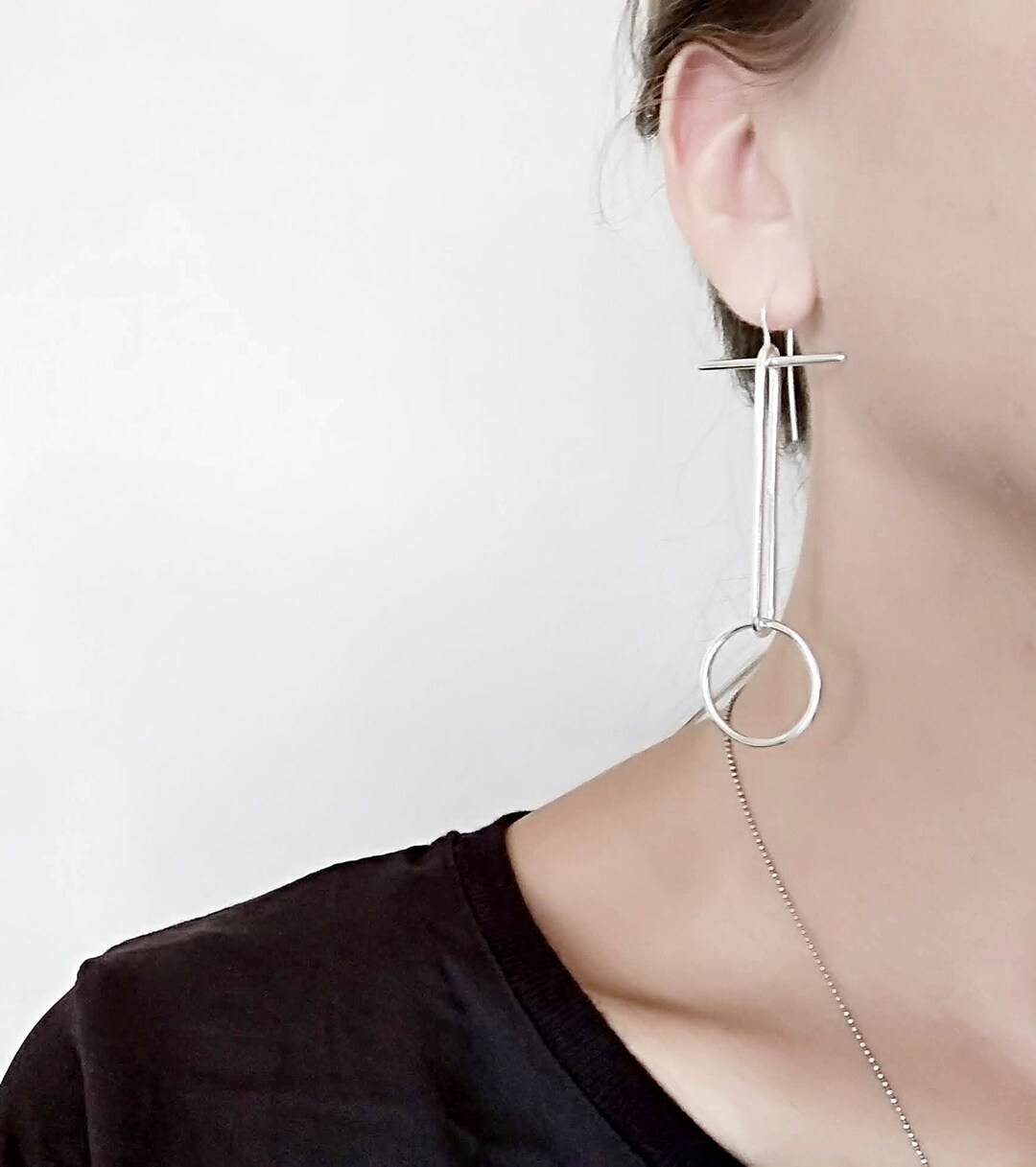 Long Geometric Statement Earrings, Sterling Silver Fashion Earrings, Large Silver Drop Earrings ...