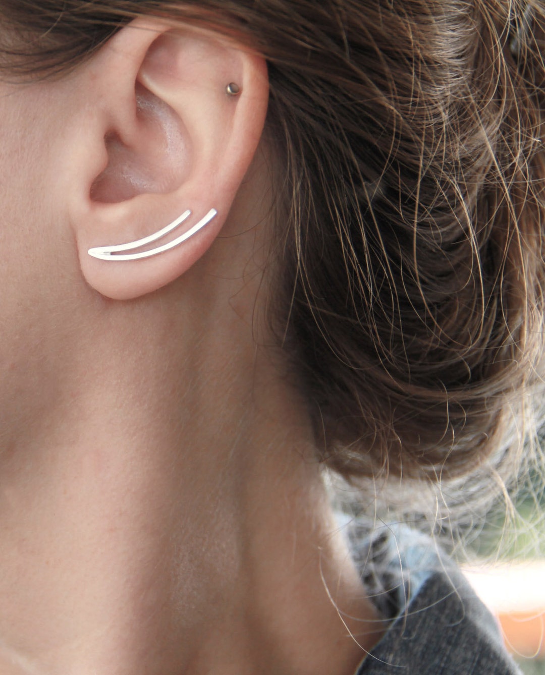 Ear Climbers, Ear Cuff, Gift, Girlfriend, Sterling Silver Two Curved ...