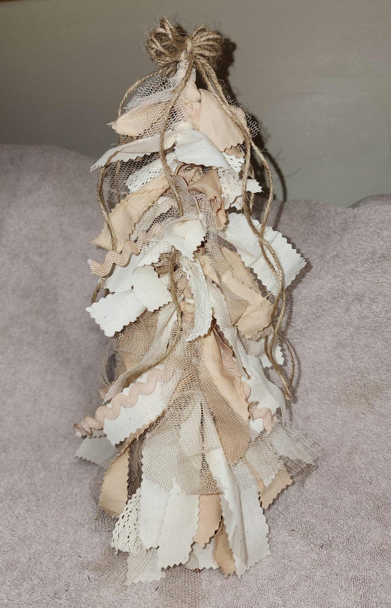 Rag Tree Decor Rustic Farmhouse Tabletop Centerpiece 13" Tree White ...