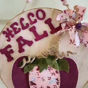 Hello Fall Farmhouse Rustic 14" Pumpkin Green Pink Burgundy Beads ...
