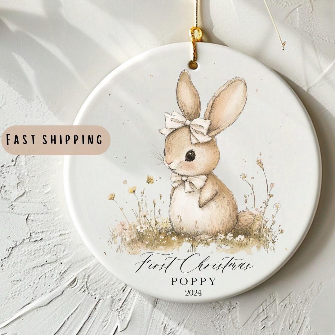 Rabbit Christmas Ornament Little Girl Personalized Ornament Cute Bunny ...