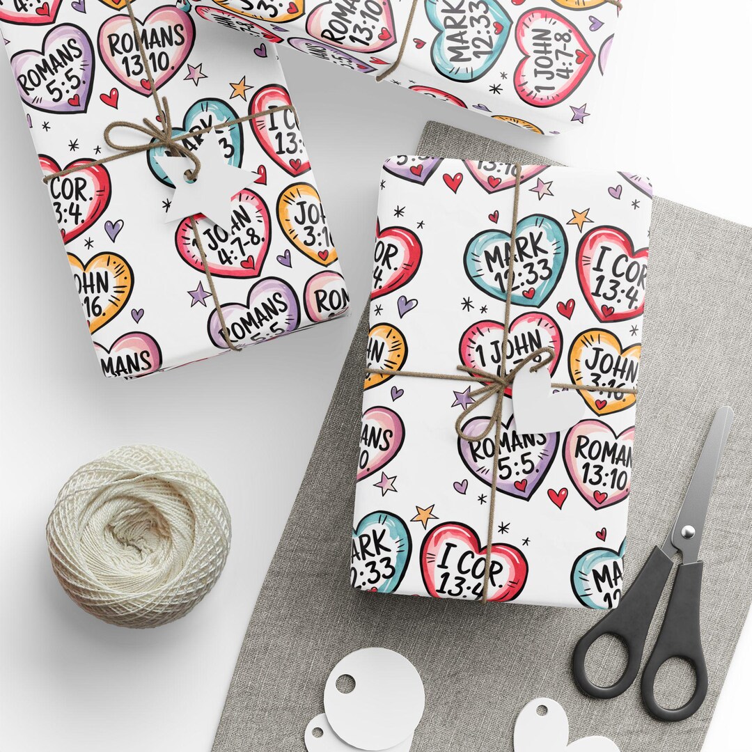 Christian Valentine Wrapping Paper, Bible Verse Heart Gift Wrap ...