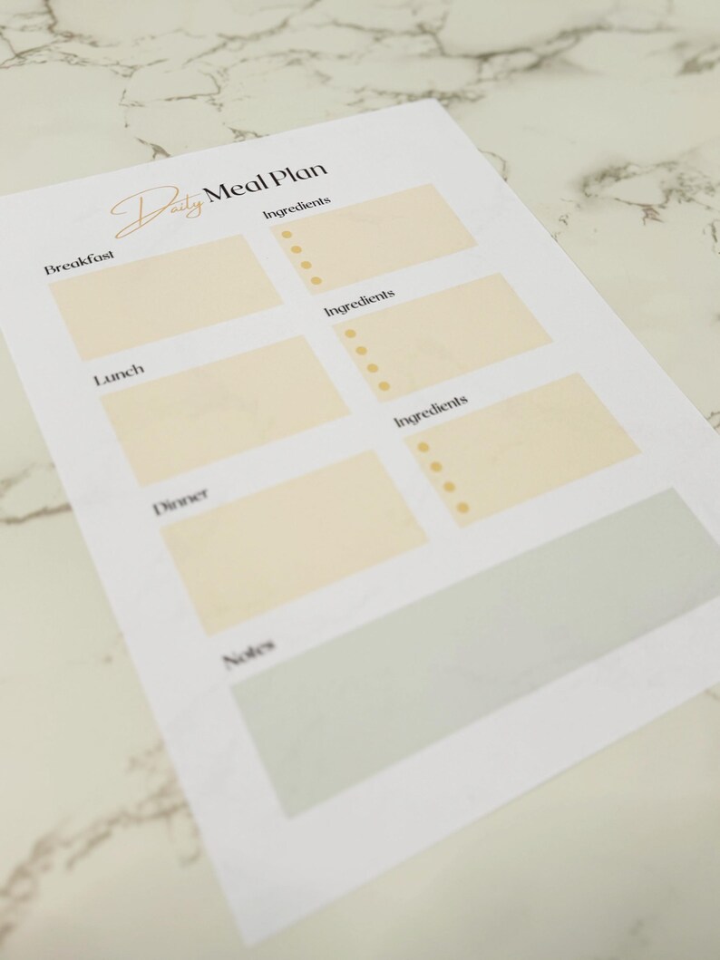 Daily Meal Plan With Ingredients Tracker Digital Download, Printable ...