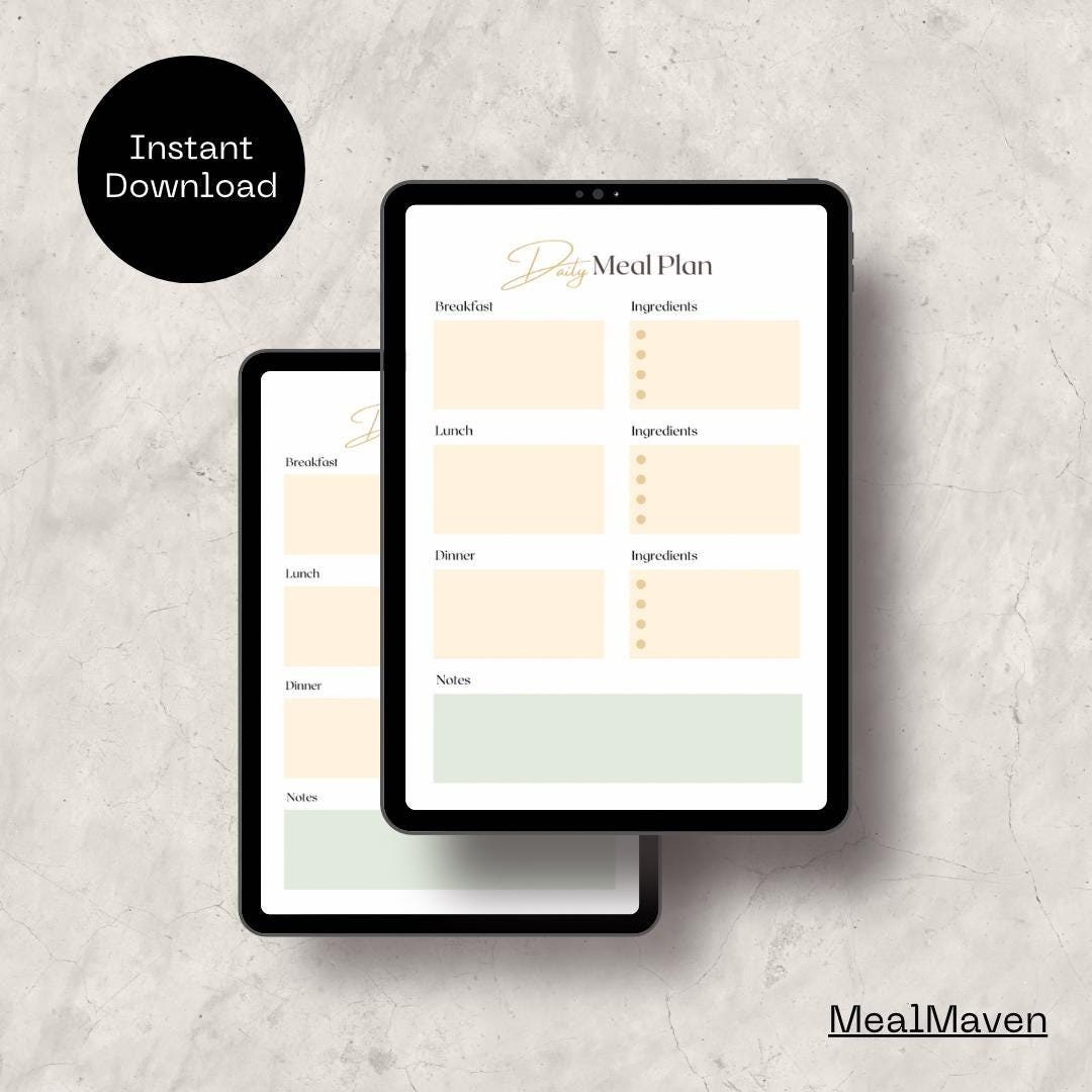 Daily Meal Plan With Ingredients Tracker Digital Download, Printable ...