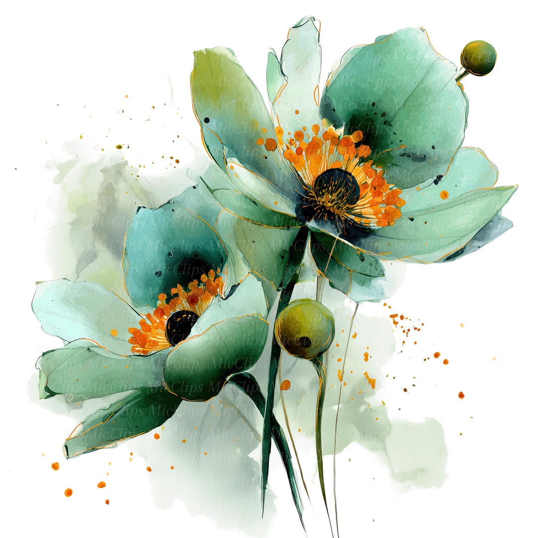 10 Abstract Flowers Clipart, Spring Anemone Floral Print, Printable ...