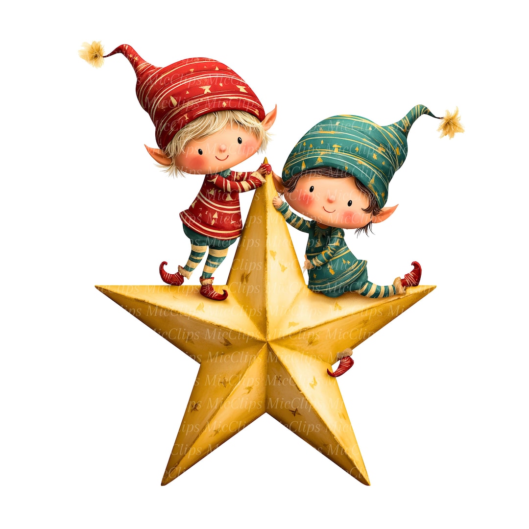 10 Christmas Star Elves Clipart, Santa's Little Helpers, Festive ...