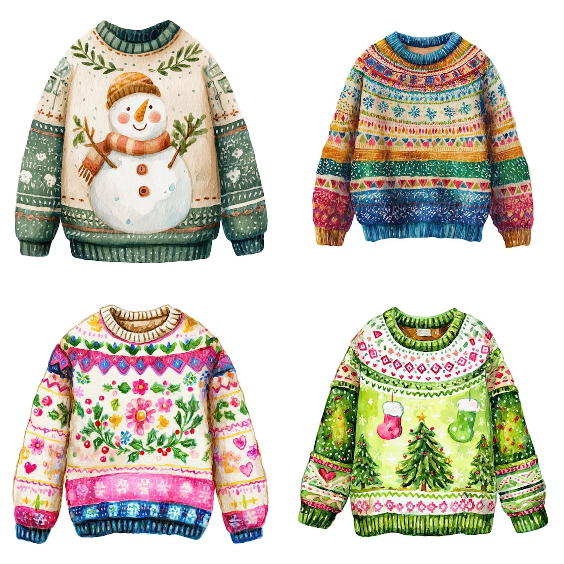 16 Ugly Christmas Sweater Clipart, Tacky Holiday Sweaters, Printable ...