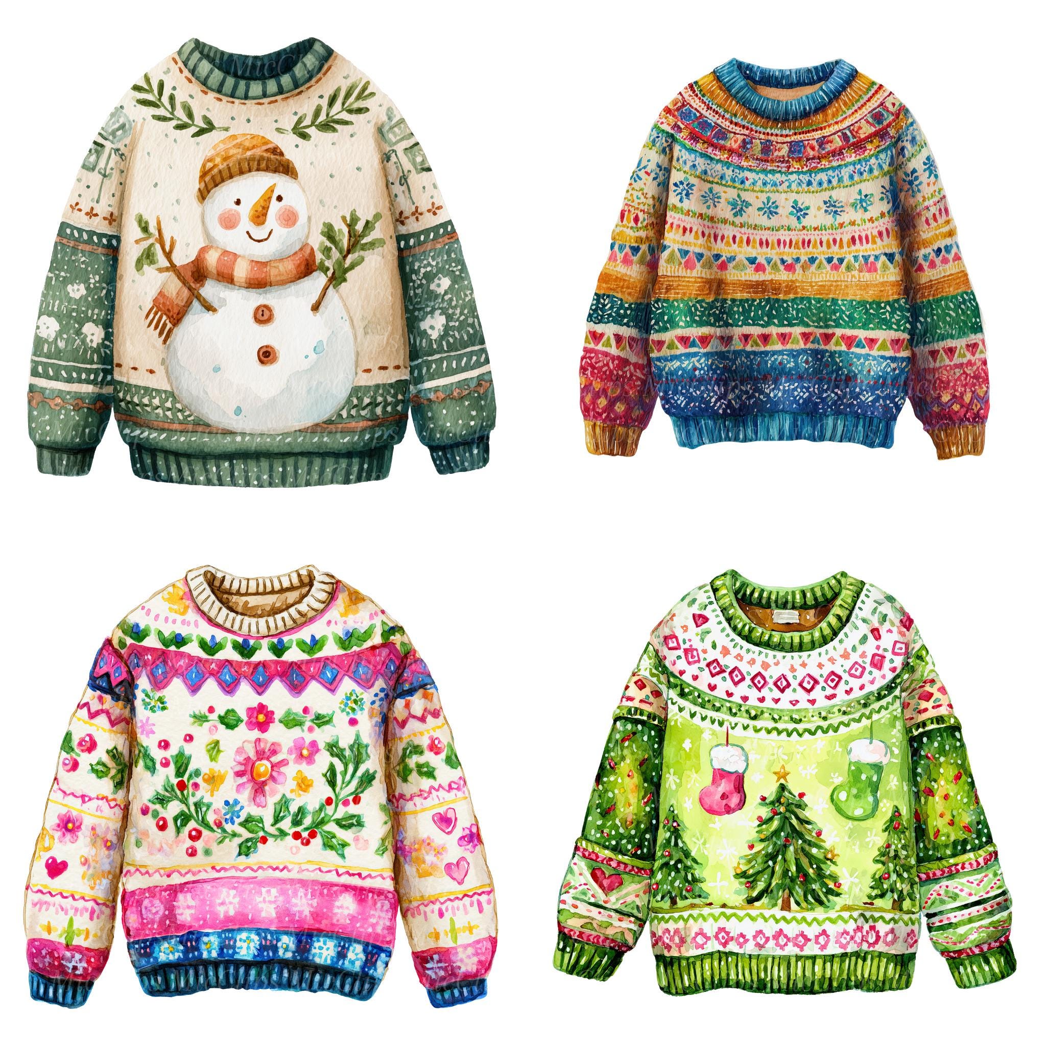 16 Ugly Christmas Sweater Clipart, Tacky Holiday Sweaters, Printable ...