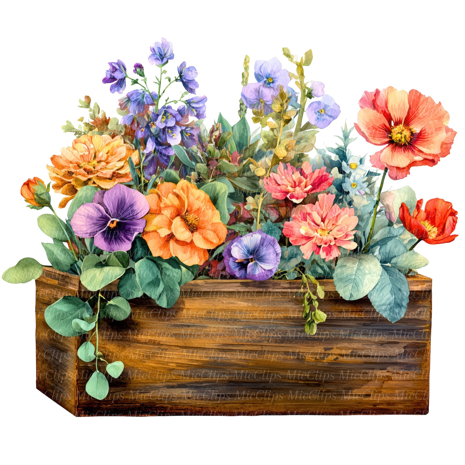 15 Wooden Flower Box Clipart, Wildflower Spring Garden, Printable ...