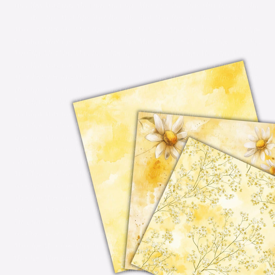 Yellow Watercolor Digital Paper Digital Daisy Prints Junk Journal Paper ...
