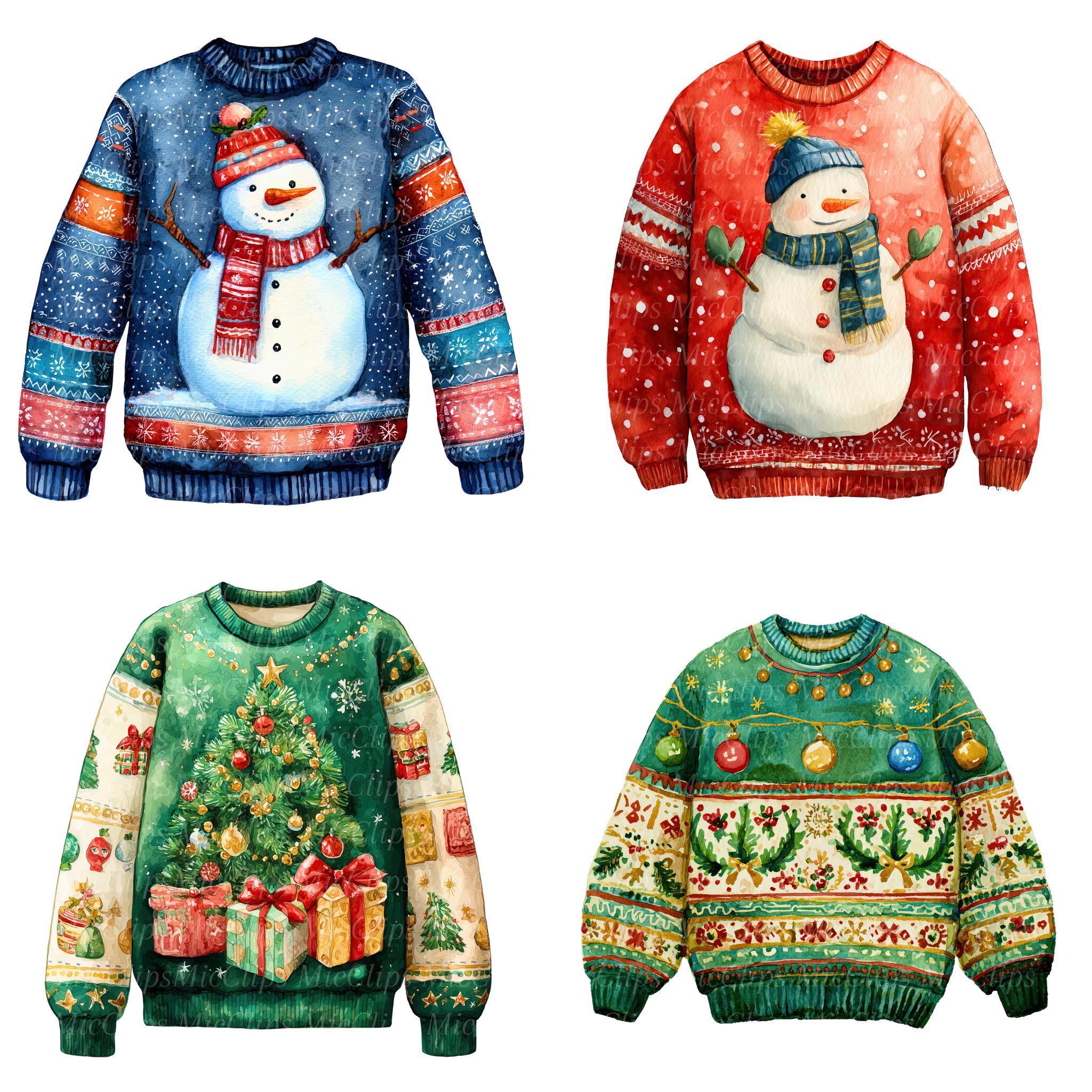 16 Ugly Christmas Sweater Clipart, Tacky Holiday Sweaters, Printable ...