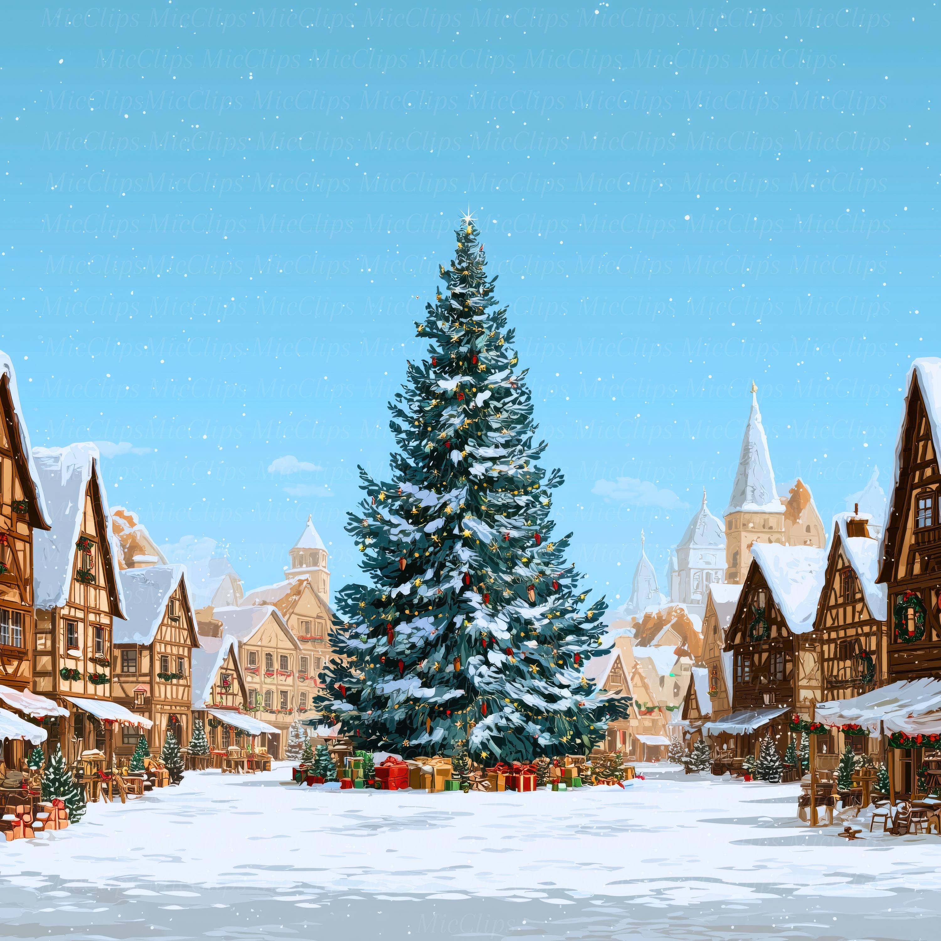 14 Christmas Tree Clipart, Winter Village Skating Rink, Holiday Card ...