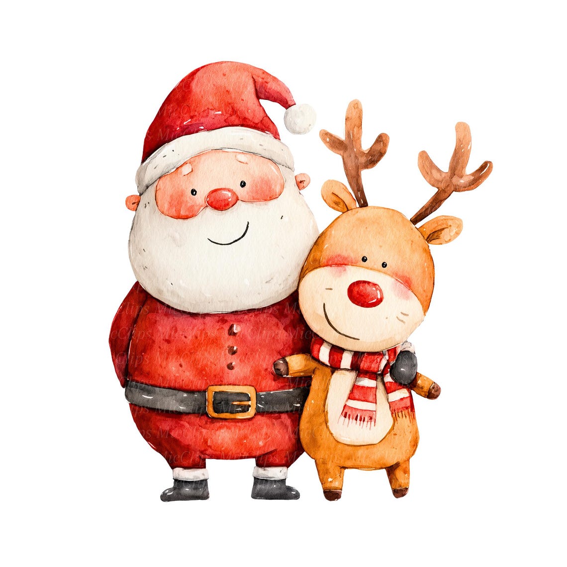 20 Cute Santa With Reindeer Clipart, Printable Watercolor Christmas ...