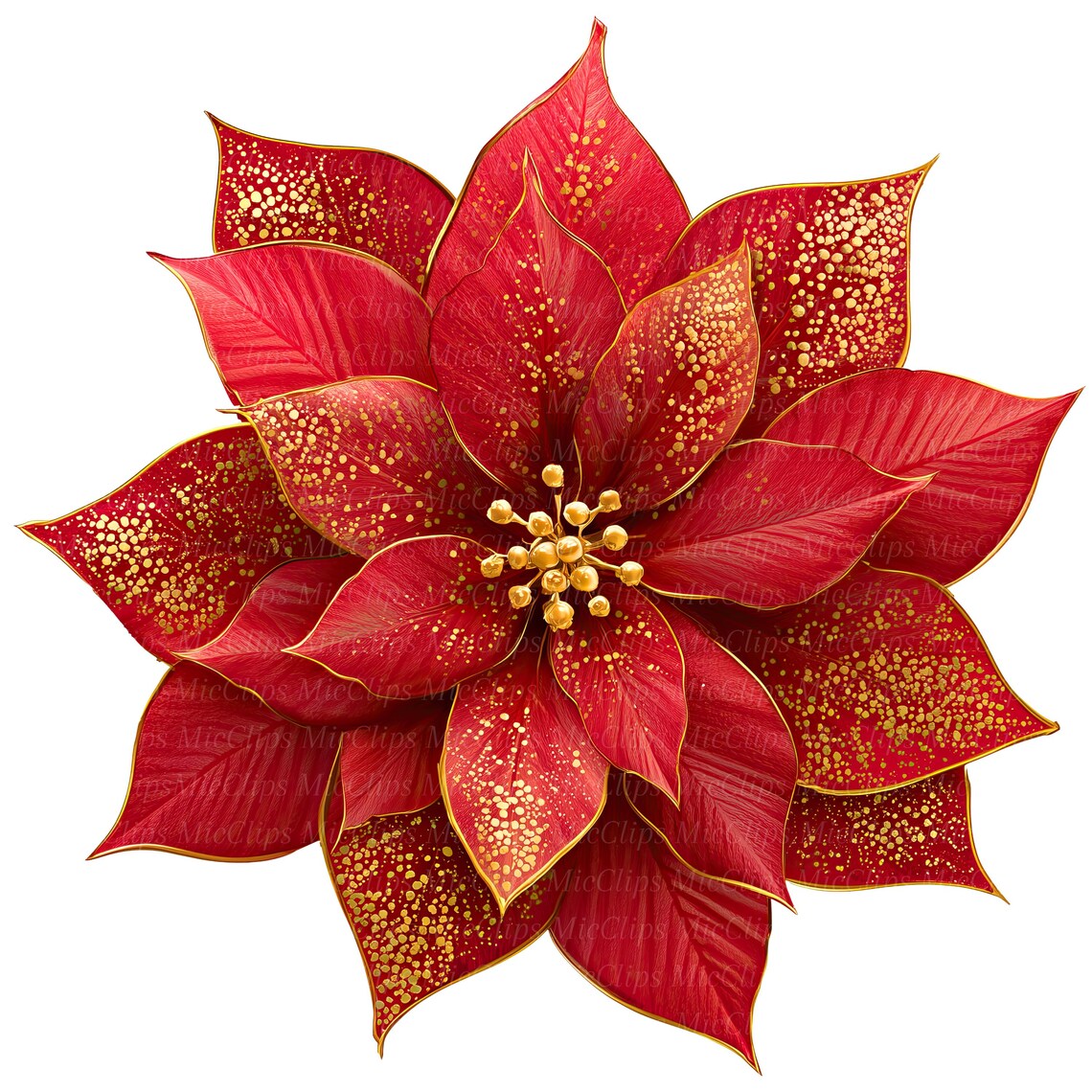 10 Poinsettia Flower Clipart, Christmas Floral Decorations, Red and ...