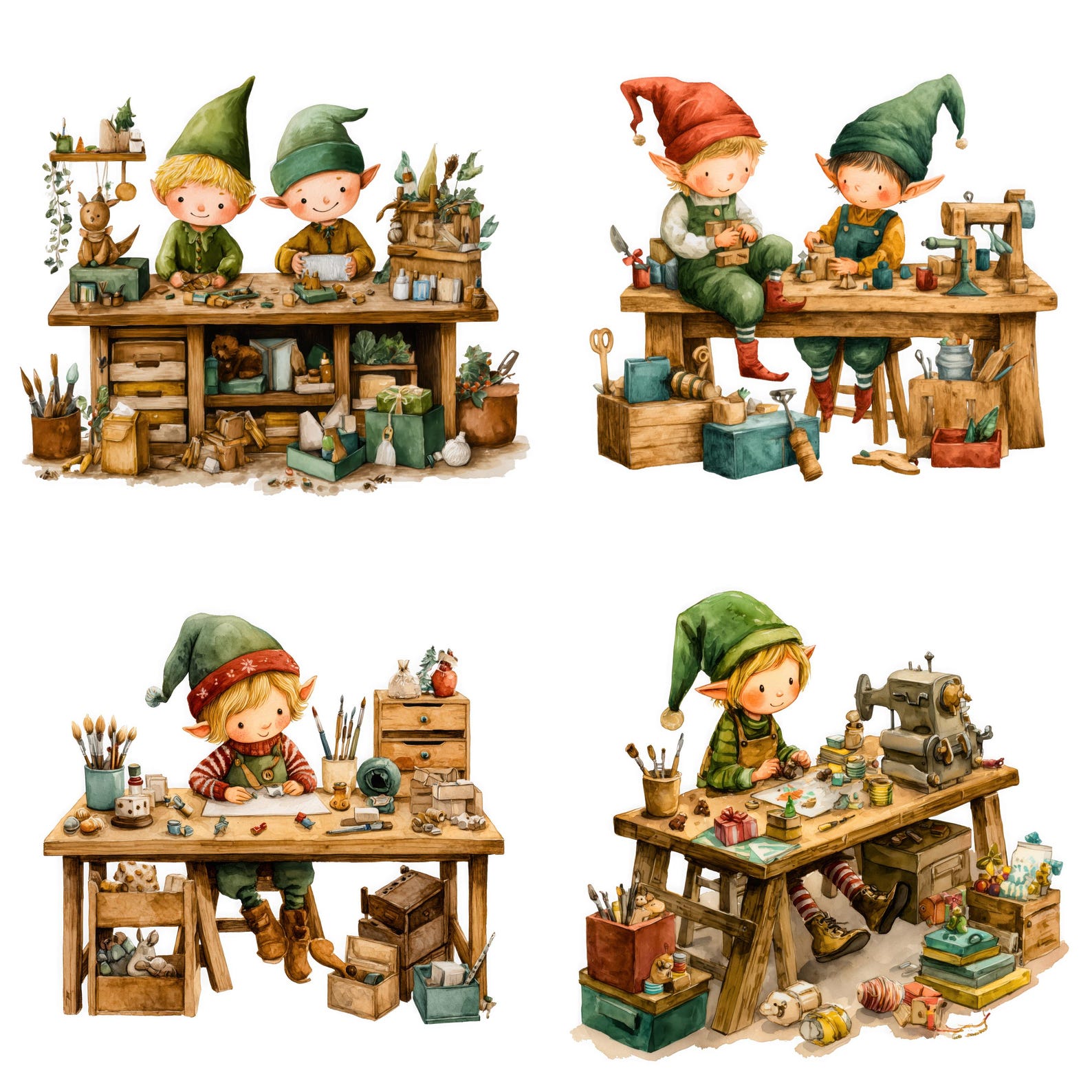 12 Christmas Elf Clipart, Santa's Workshop, Festive Whimsical Elves ...