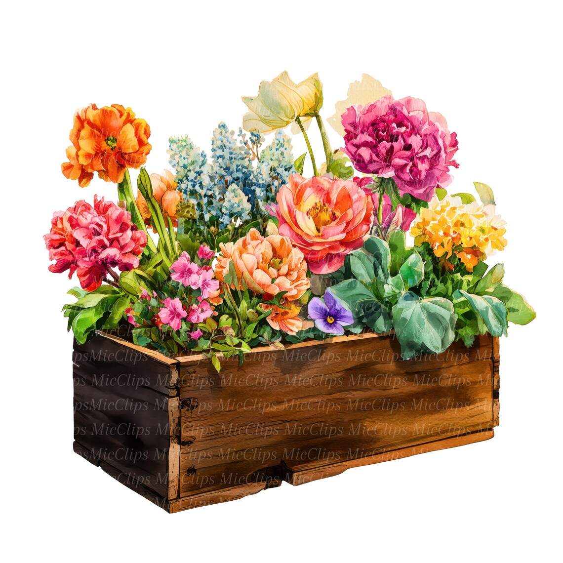 15 Wooden Flower Box Clipart, Wildflower Spring Garden, Printable ...
