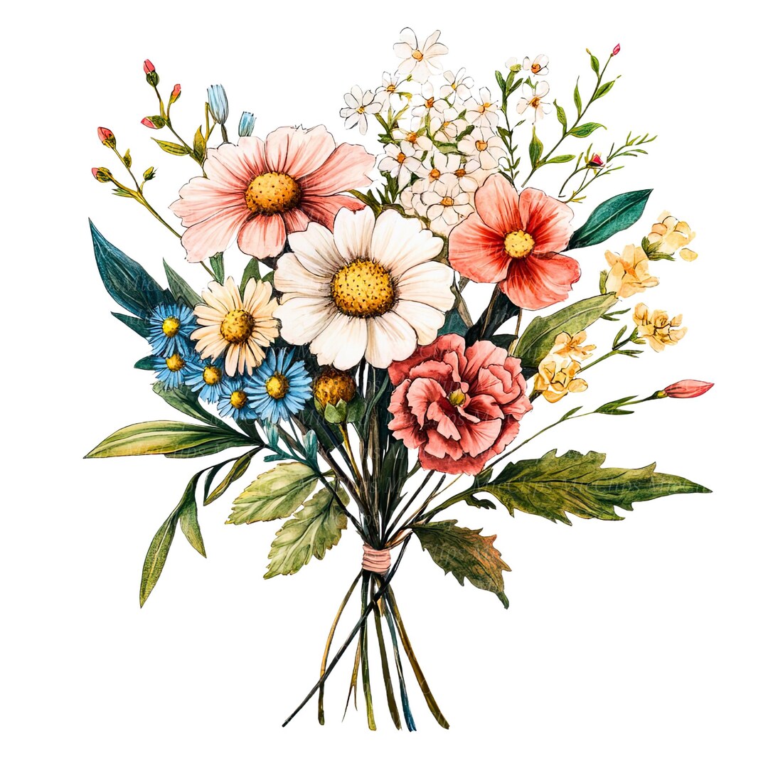 Daisy Bouquet Watercolor Clipart, Spring Flowers (digital Download) - Etsy