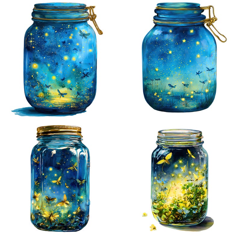 12 Firefly Jar Clipart, Magical Night Light Illustrations, Printable ...