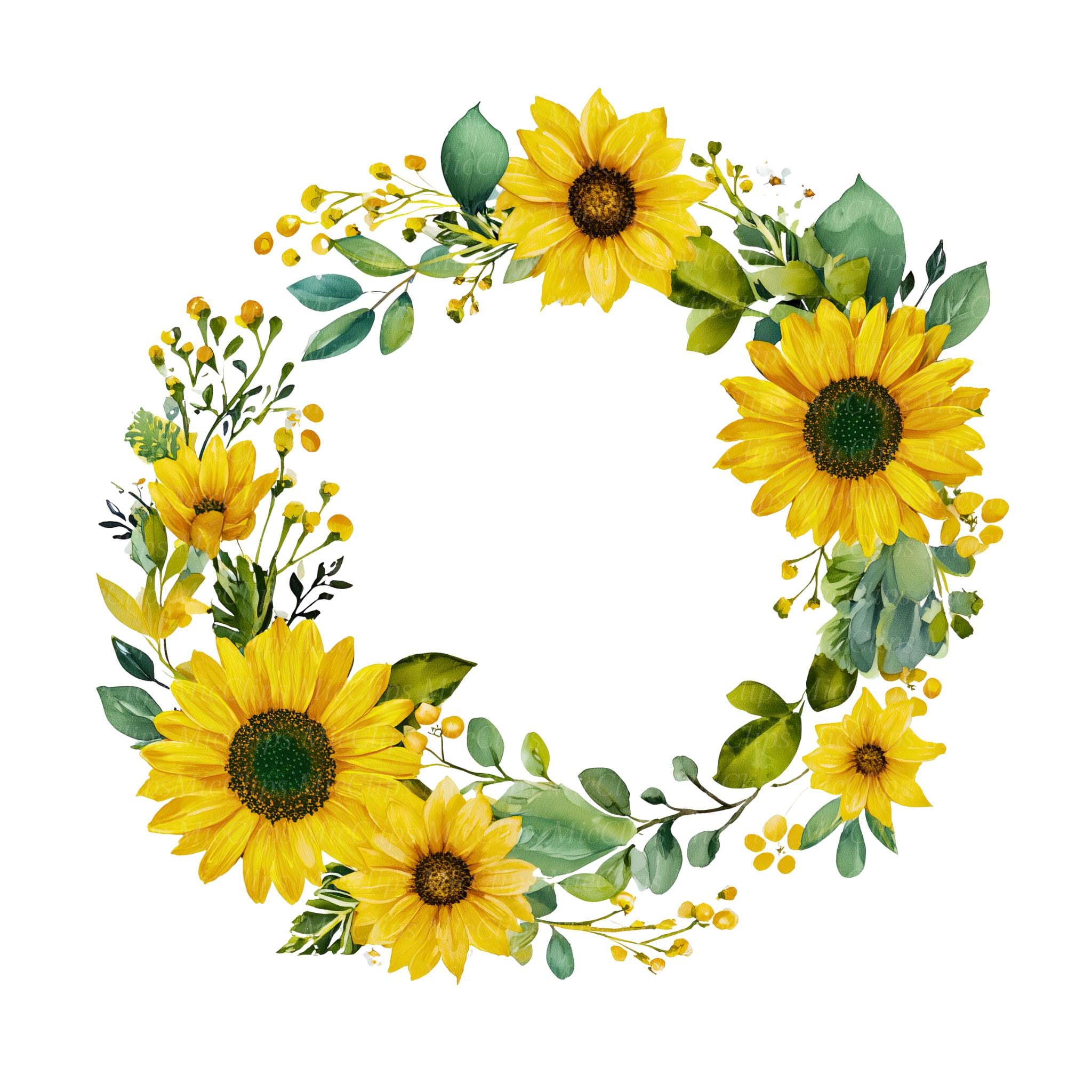 30 Sunflower Wreath Clipart, Spring Wreath Clipart, Sunflower PNG ...