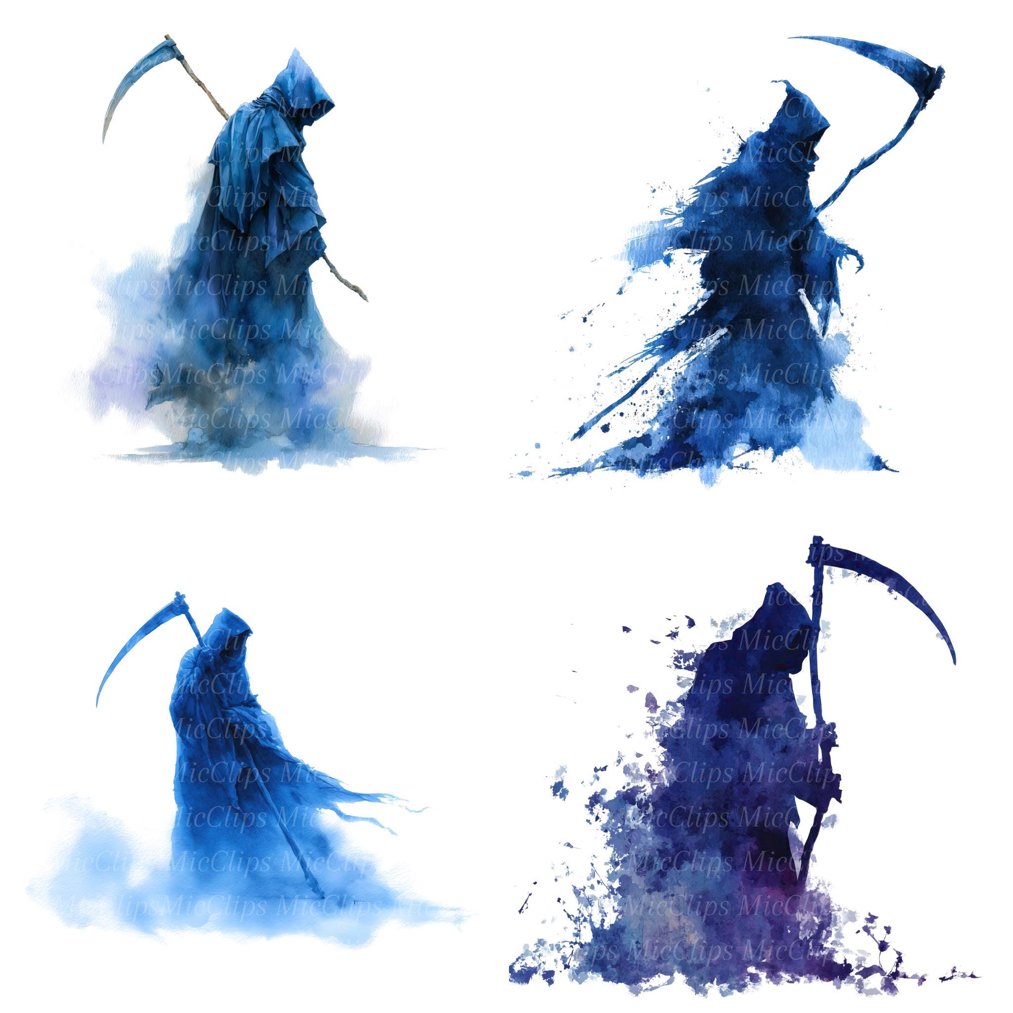 12 Watercolor Grim Reaper Clipart, Grim Reaper Silhouette, Halloween ...