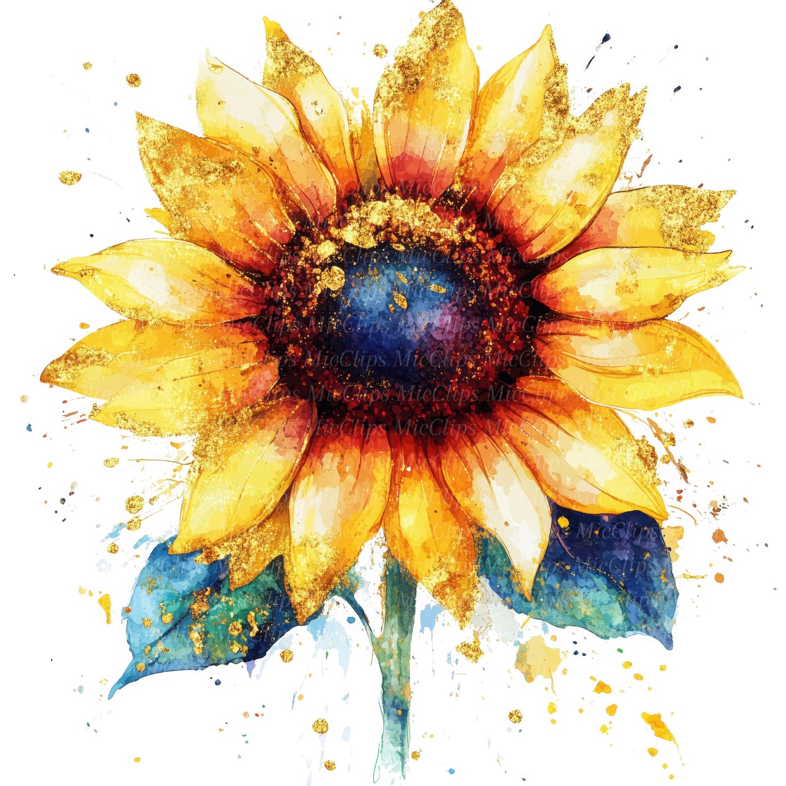 10 Watercolor Sunflower Clipart, Watercolor Flower, Printable ...