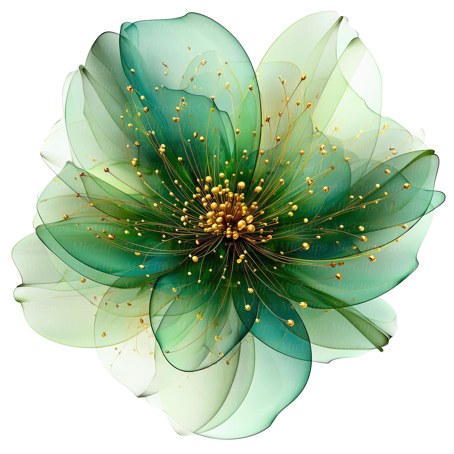 12 Abstract Green Watercolor Floral Clipart Bundle, Forest Green & Gold ...