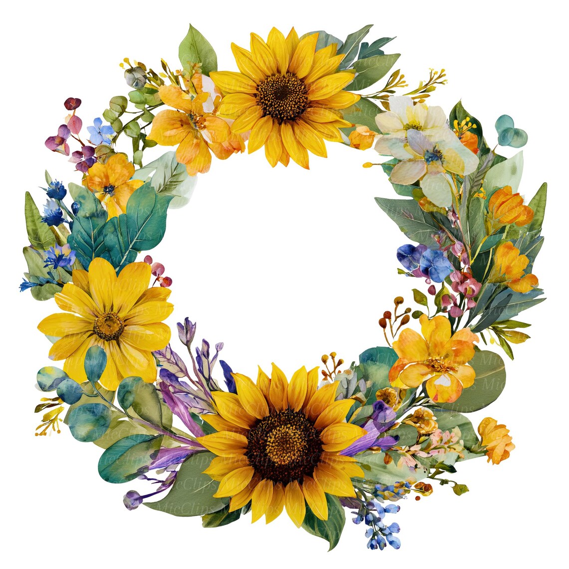 30 Sunflower Wreath Clipart, Spring Wreath Clipart, Sunflower PNG ...