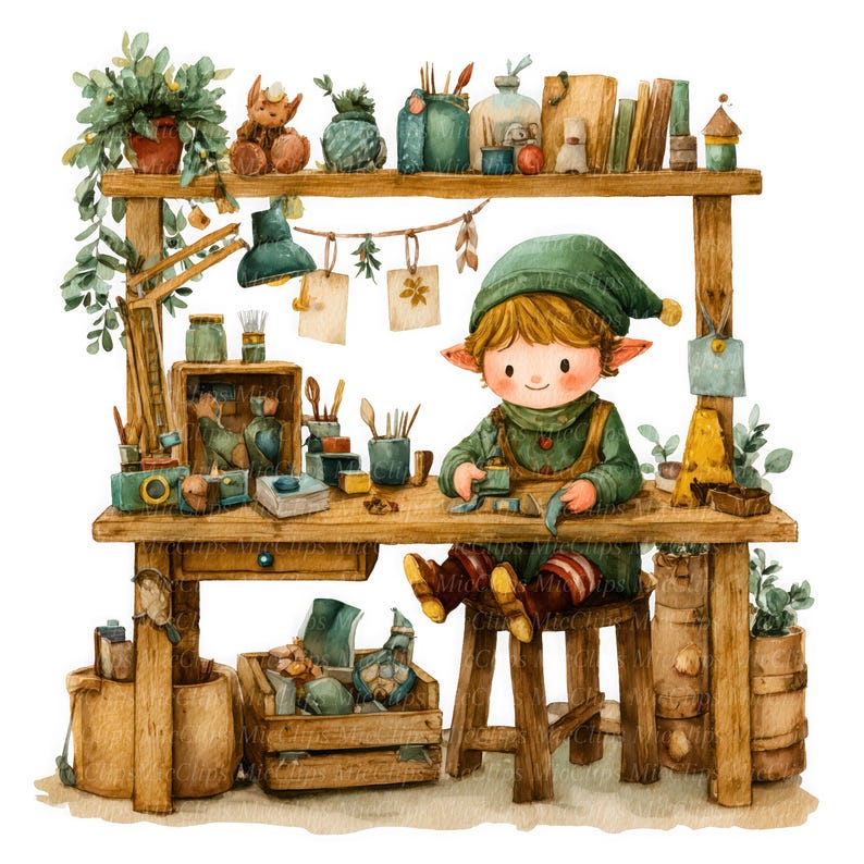 12 Christmas Elf Clipart, Santa's Workshop, Festive Whimsical Elves ...