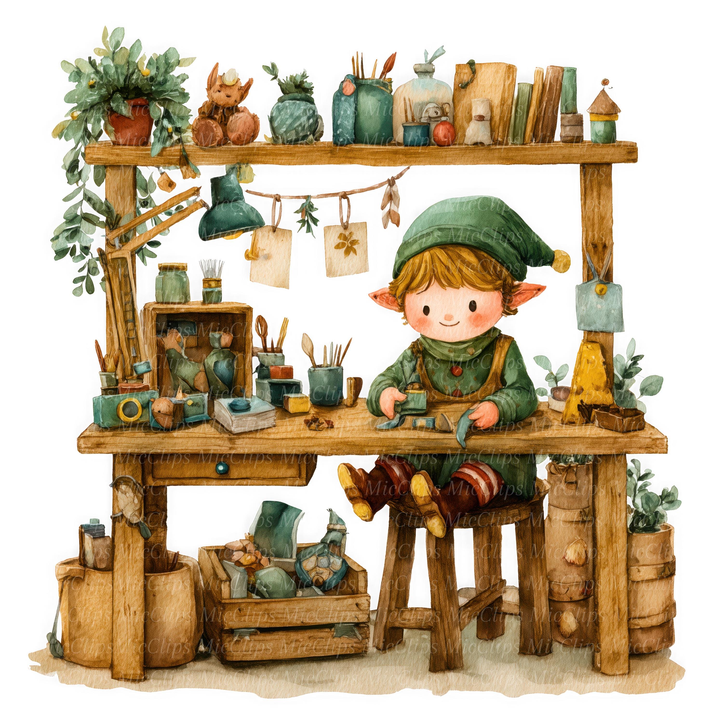 12 Christmas Elf Clipart, Santa's Workshop, Festive Whimsical Elves ...