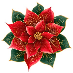 10 Poinsettia Flower Clipart, Christmas Floral Decorations, Red and ...