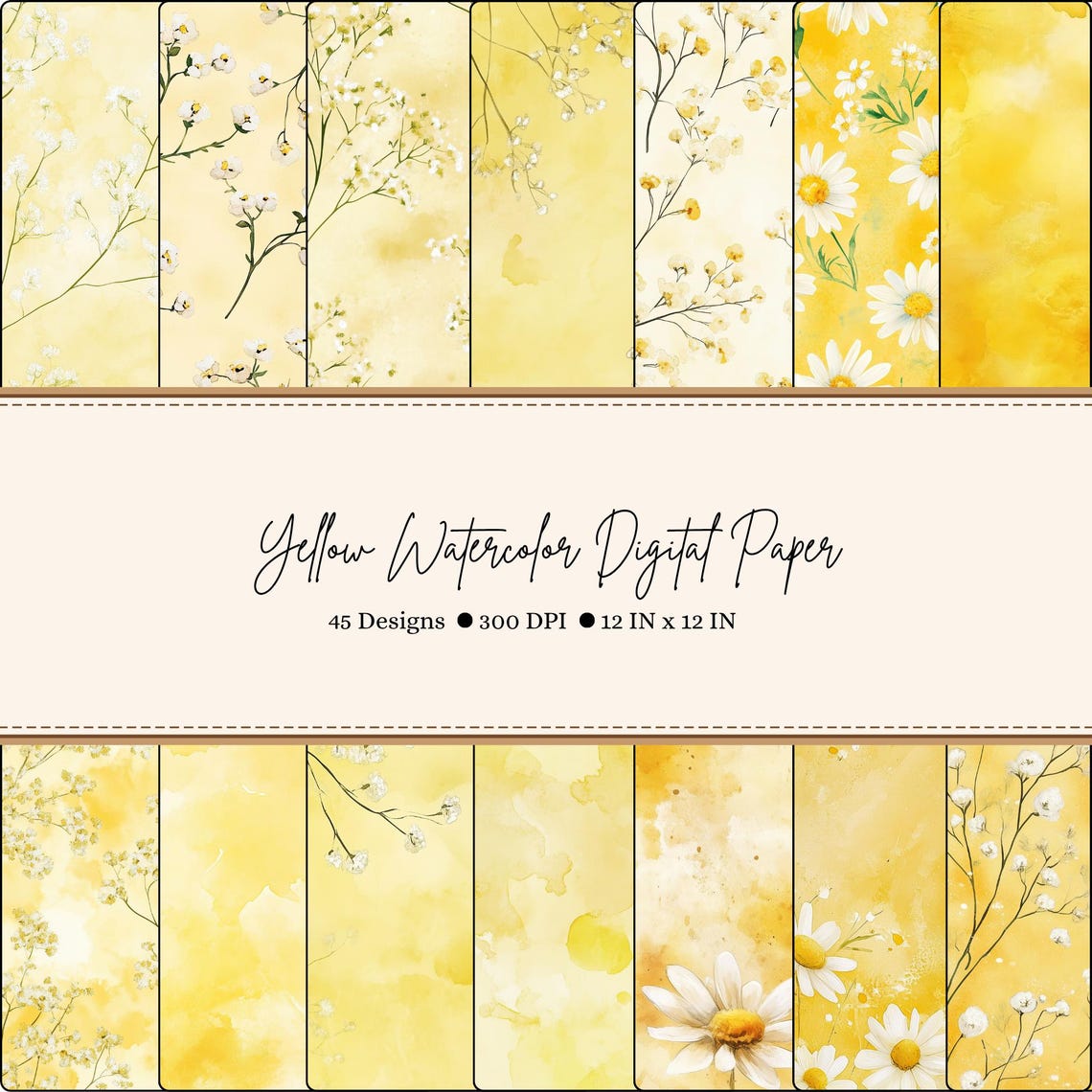 Yellow Watercolor Digital Paper Digital Daisy Prints Junk Journal Paper ...