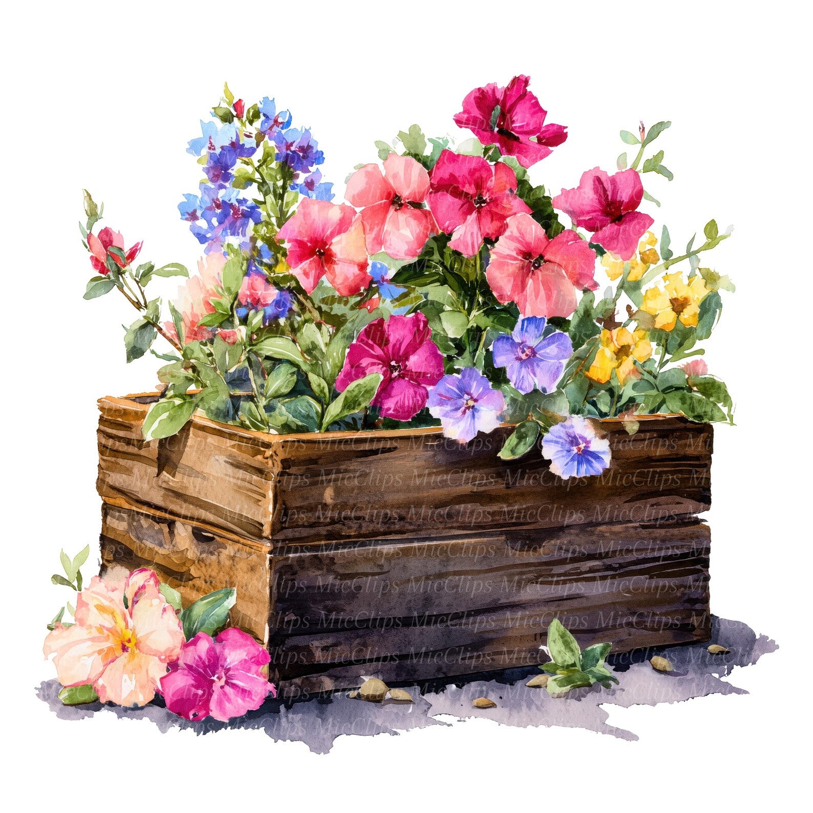15 Wooden Flower Box Clipart, Wildflower Spring Garden, Printable ...