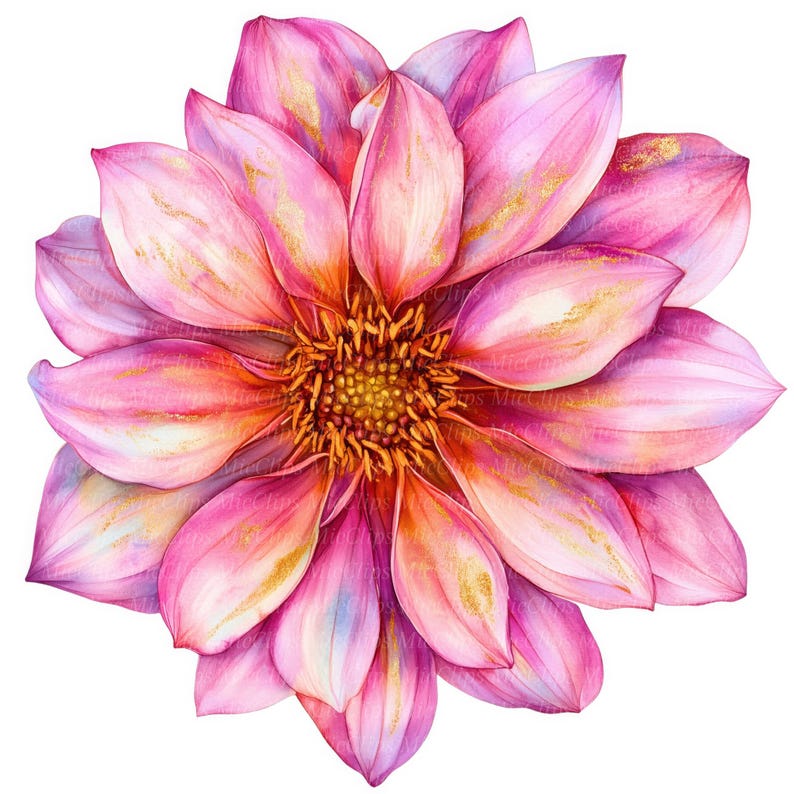 10 Watercolor Flower Clipart, Dahlia Flower Clipart, Printable ...