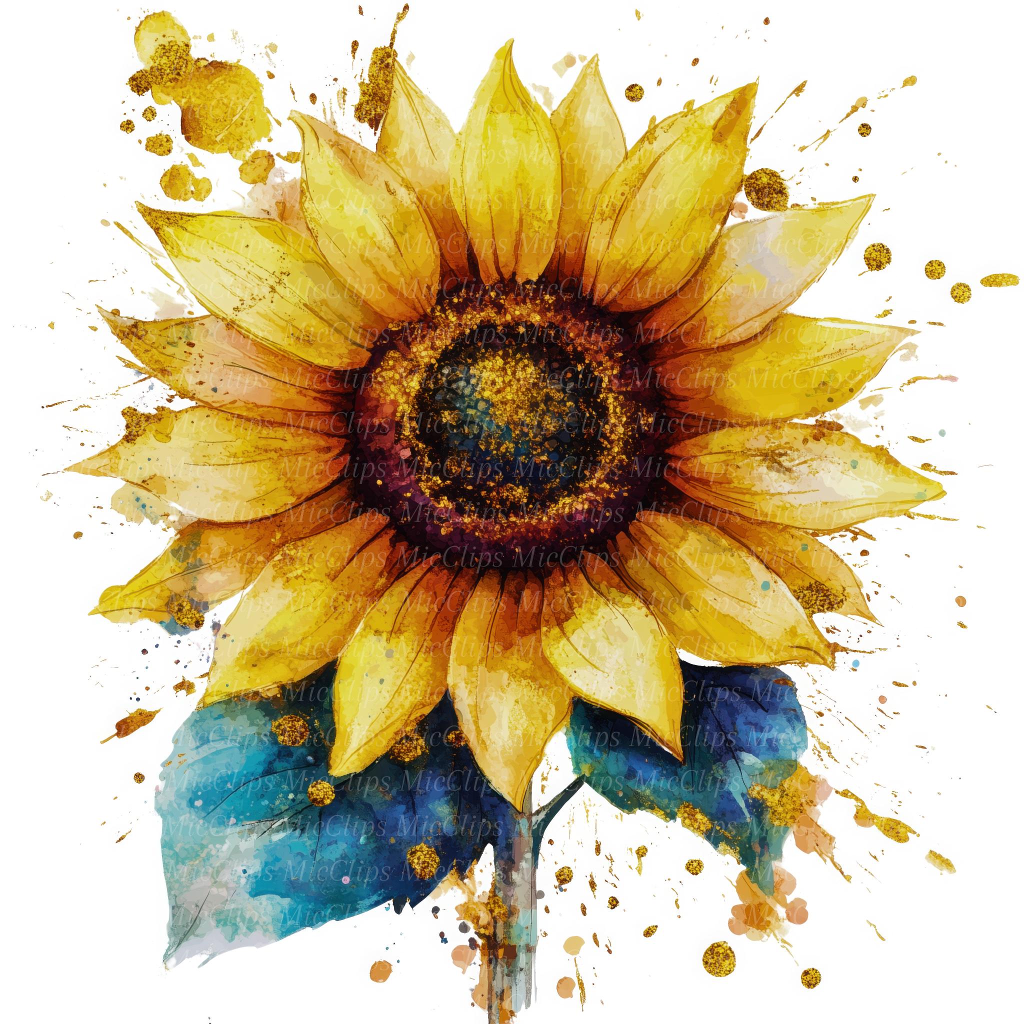 10 Watercolor Sunflower Clipart, Watercolor Flower, Printable ...