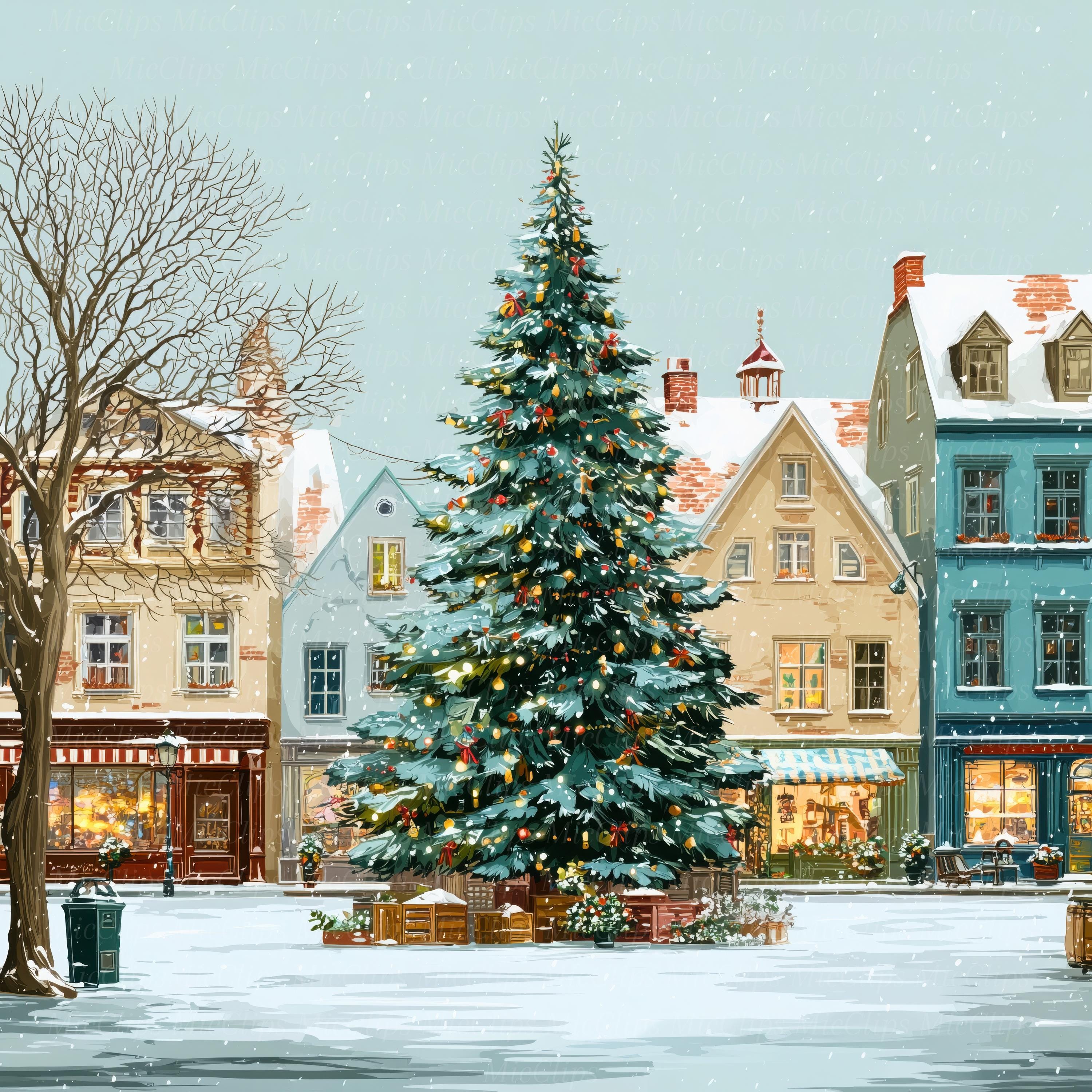 14 Christmas Tree Clipart, Winter Village Skating Rink, Holiday Card ...