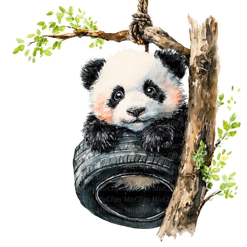 12 Watercolor Panda Clipart, Cute Baby Animal, Panda With Bamboo ...
