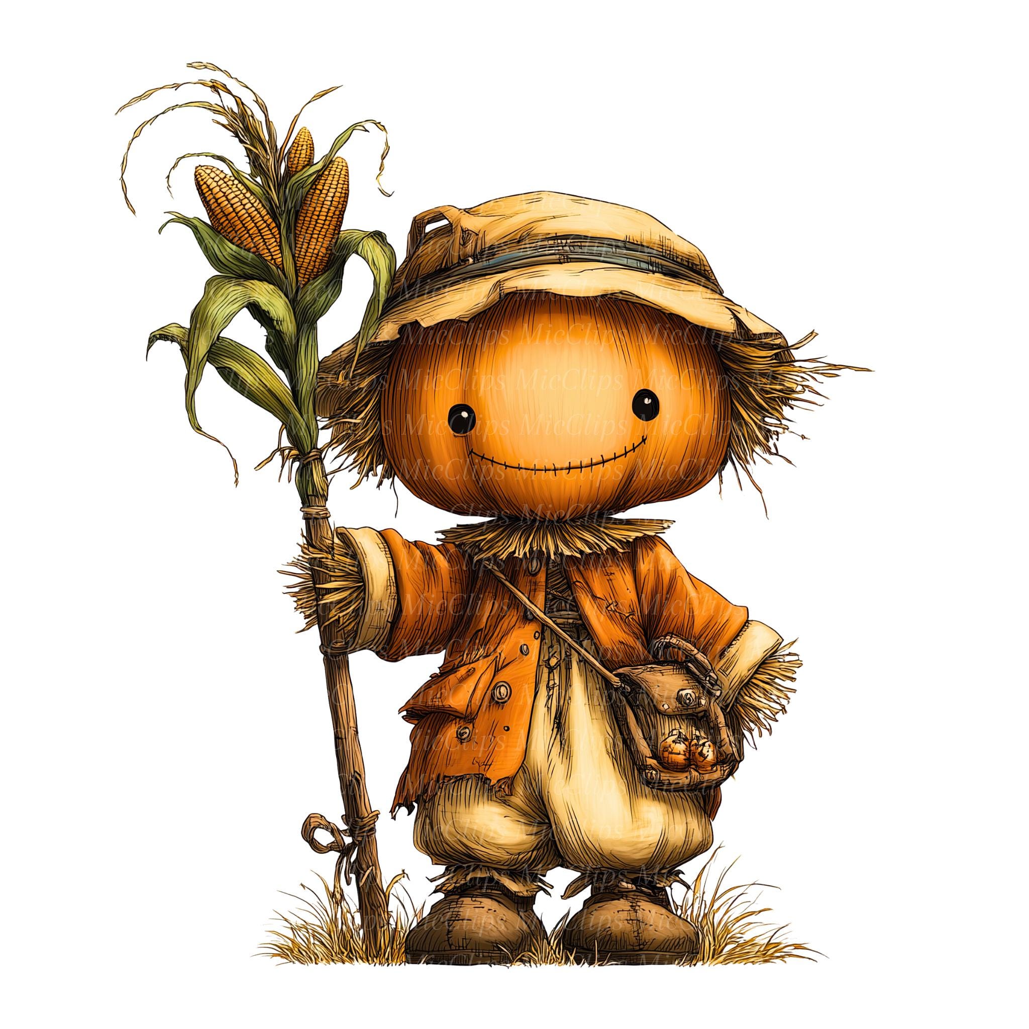 10 Cute Scarecrow Clipart, Halloween Pumpkin Clipart, Cute Pumpkin ...