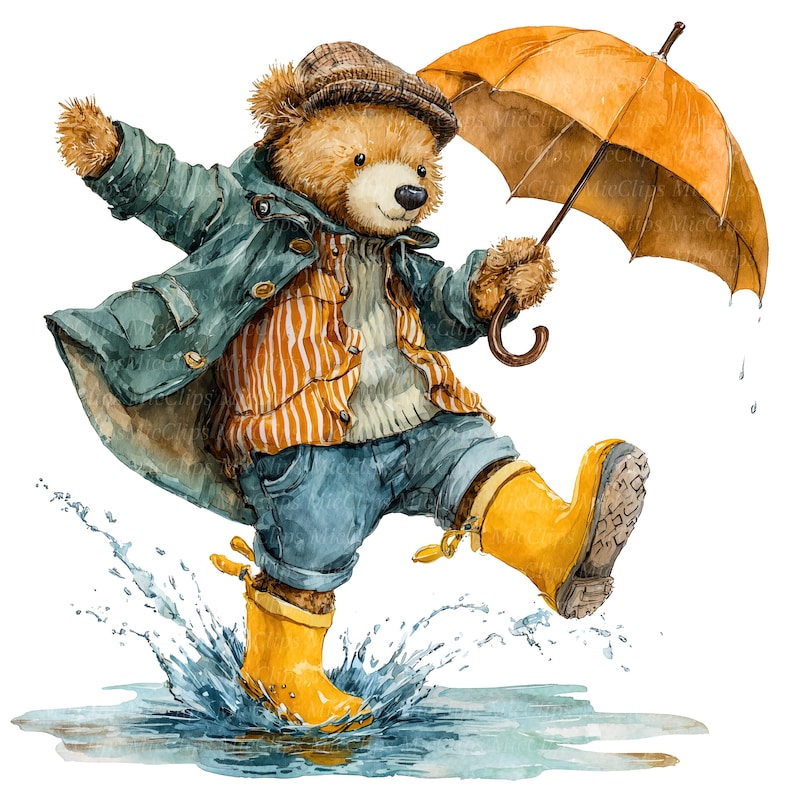 18 Rainy Day Clipart, Teddy Bears With Rain Coats, Yellow Rainboots ...