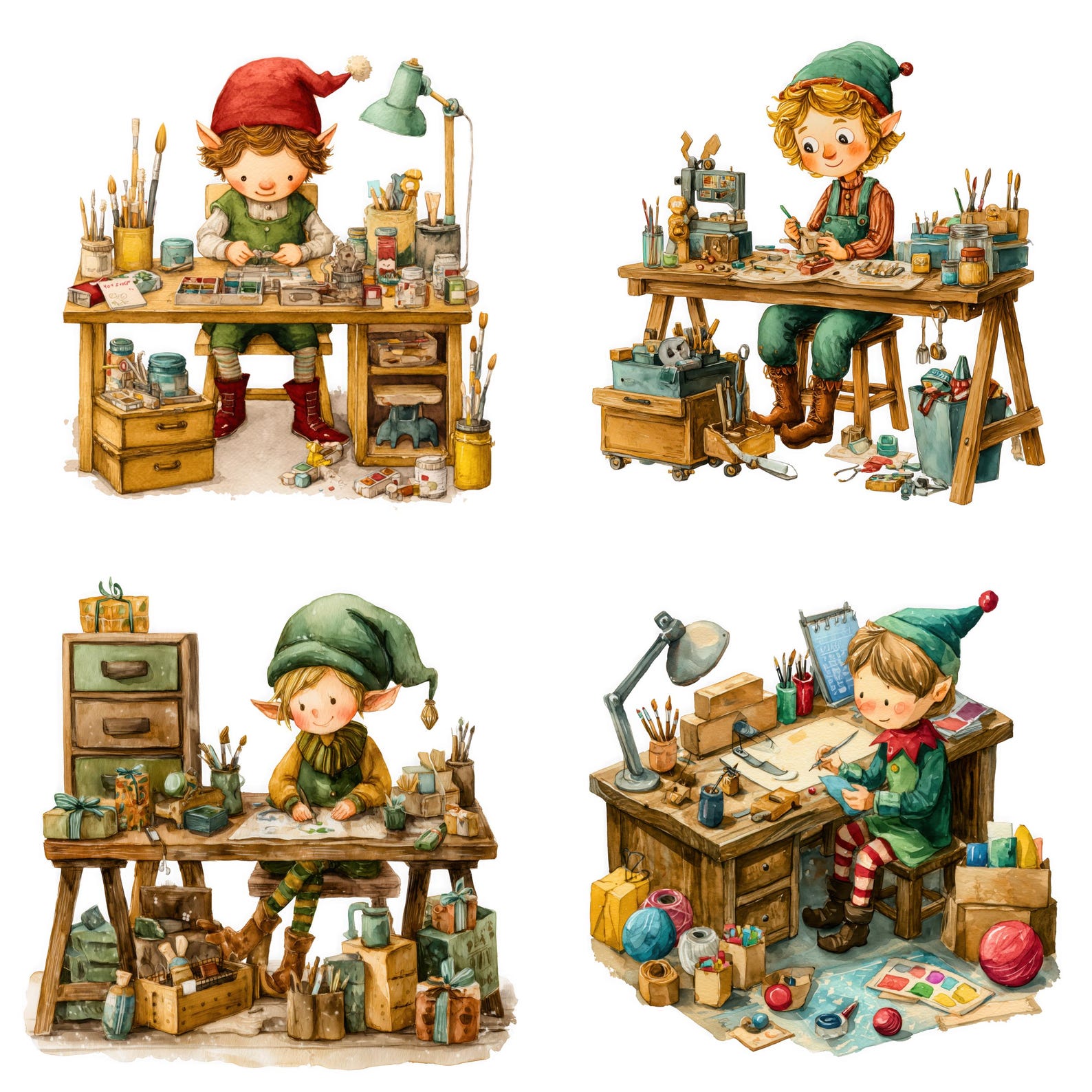 12 Christmas Elf Clipart, Santa's Workshop, Festive Whimsical Elves ...