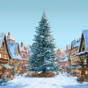 14 Christmas Tree Clipart, Winter Village Skating Rink, Holiday Card ...