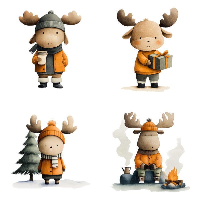 12 Cozy Autumn Moose Clipart, Cute Animal Clipart, Cute Moose PNG, Cute ...