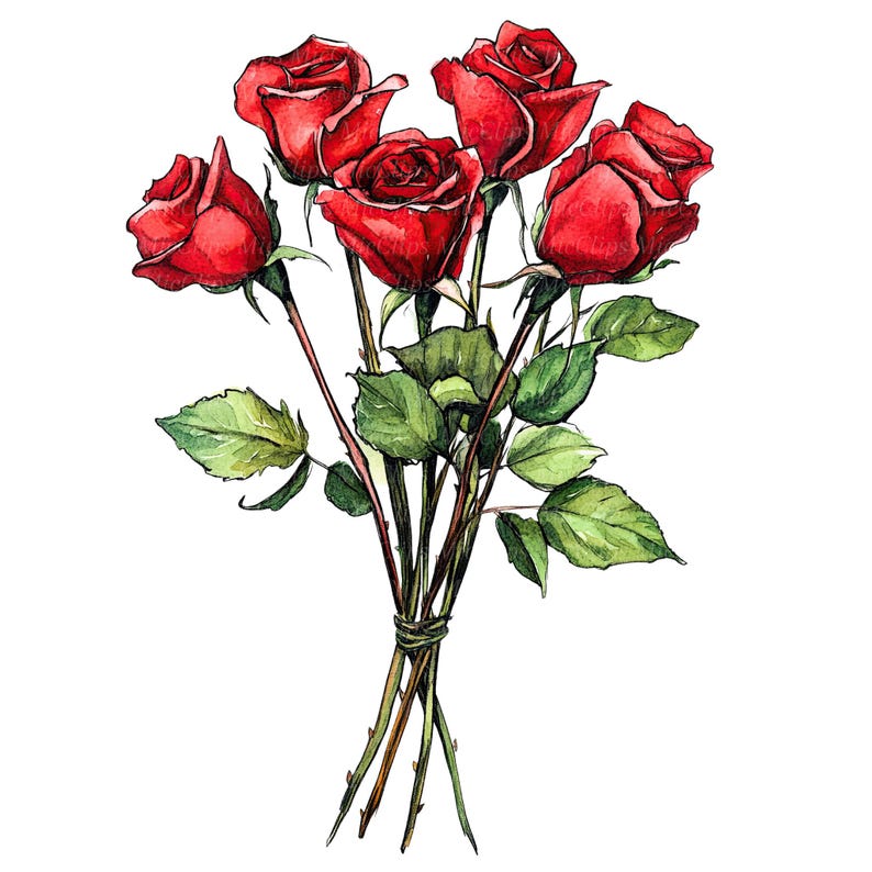 Watercolor Rose Bouquet Clipart, Printable Floral Art (digital Download ...
