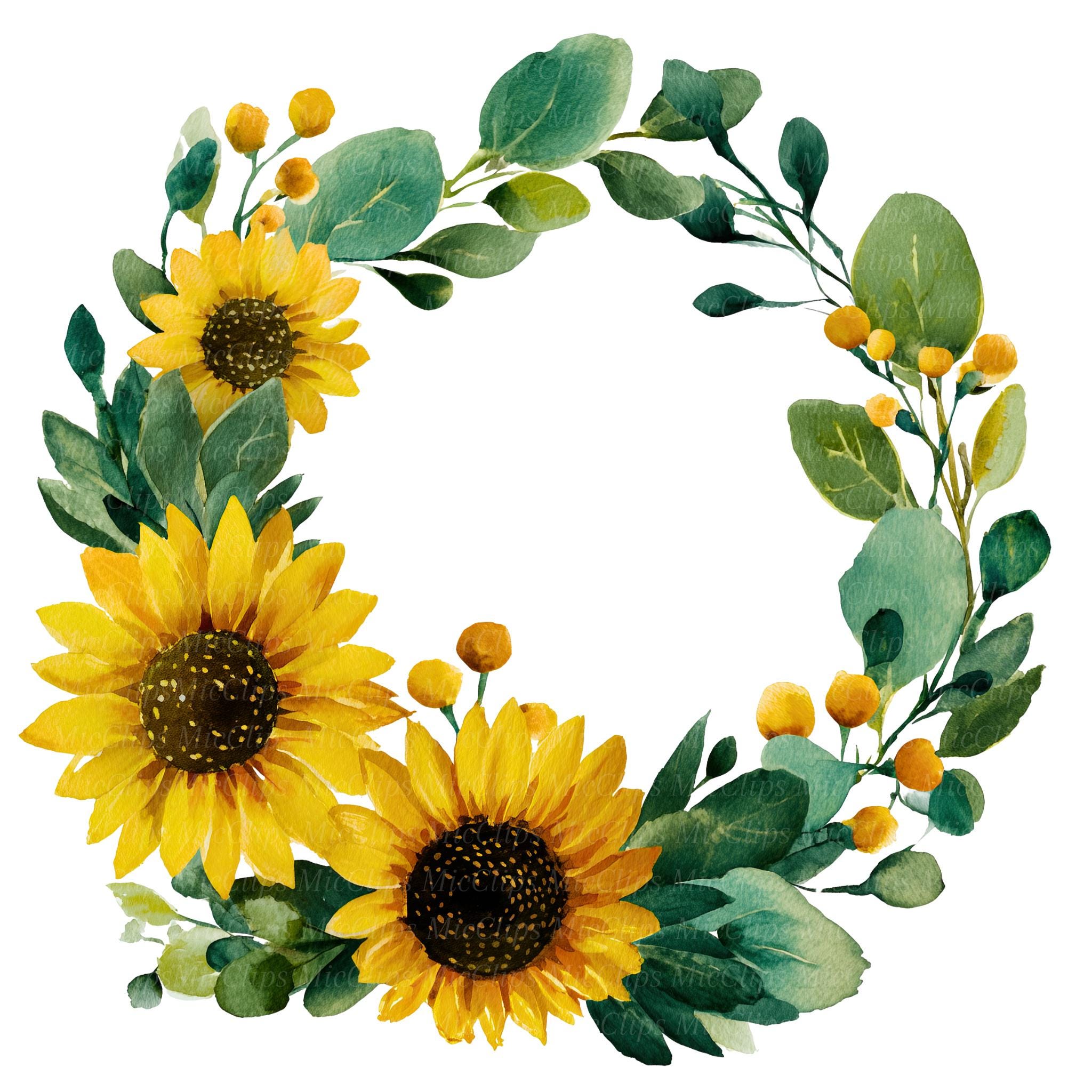 30 Sunflower Wreath Clipart, Spring Wreath Clipart, Sunflower PNG ...